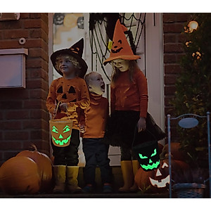 Vitalili 2pcs Glowing Halloween Basket Pumpkin Halloween Bucket Multipurpose Pumpkin Bucket Trick or Treat Bucket Halloween Candy Bags for Kids, Kids Gifts Bags