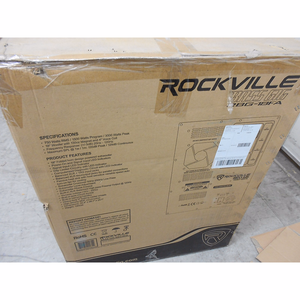 Rockville RBG18FA 18" 3000w Active Powered Pro Subwoofer Folded Horn PA/DJ Sub