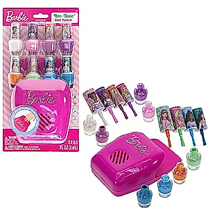 Townley Girl Barbie Non-Toxic Peel-Off Water-Based Safe Nail Polish Set with Nail Dryer for Kids, Batteries Not Included, Ages 3 and Up