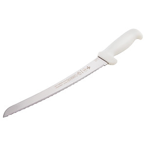 Mundial 5600 Series 10 in Curved Micro-Serrated Edge Bread Knife with White Handle