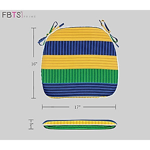 FBTS Prime Outdoor Seat Cushions Set of 2 Patio Chair Cushions with Ties 16x17 Inch Green Stripe U-Shape Chair Pads for Outdoor Patio Furniture Garden Home Office