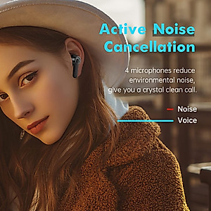vinlley Bluetooth Headphones, True Wireless Earbuds, in Ear Running Earphones with Noise Cancelling Mic, Built-in Microphone, IPX7 Waterproof, Upgrade Wireless Headset for Laptop/Sports, ES06 Black
