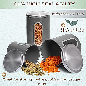 Moss And Stone 3 Piece Gray Canisters Sets For The Kitchen, Kitchen Jars With See Through Window | Airtight Coffee Container, Tea Organizer, And Sugar Canister, Kitchen Canisters Set of 3 (Grey)