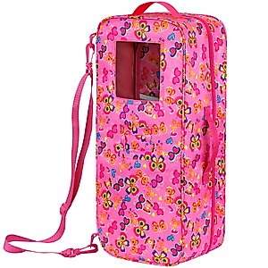 ZITA ELEMENT Doll Travel Carrier Case Crossbody Shoulder Bag for 18 Inch Doll Accessories - 18 Inch Doll Carrier with Multi-Pocket, Storage Closet Wardrobe Makeovers