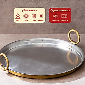 P-TAL Brass Dosa Tawa 28cm Naturally Non Stick Tawa for Dosa with Handles 100% Healthy Dosa Pan with No Teflon/Chemical Coating Handcrafted Ptal Brass Utensils for Kitchen