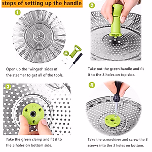 Vegetable Steamer Basket, Stainless Steel Folding Steamer Basket Insert for Veggie Fish Seafood Cooking, Expandable to Fit Various Size Pot (5.1" to 9" Triangle)