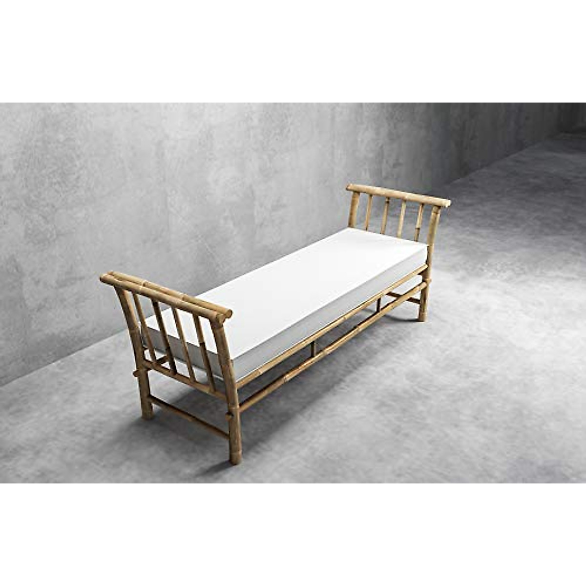 ZEW Handcrafted Natural Bamboo Entryway Bedroom Bench with Armrests Daybed Lounger with Detachable Mattress