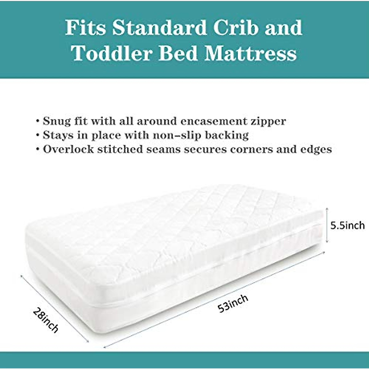 Crib Mattress Protector, Baby Mattress Protector | Crib Waterproof Mattress Cover | Breathable Zippered Toddler Mattress Protector (White, 52” x 28”)