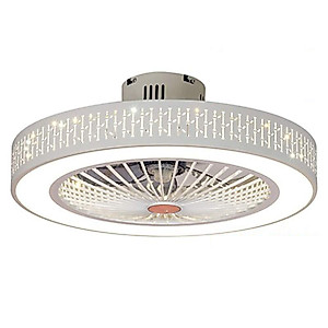 CNCEST 21.6" Modern Invisible Ceiling Fan Light LED Chandelier Lamp,Round Flush Mount Ceiling Fan Dimmable Light Adjustable Speed and Color Temperature with Remote Control 110V
