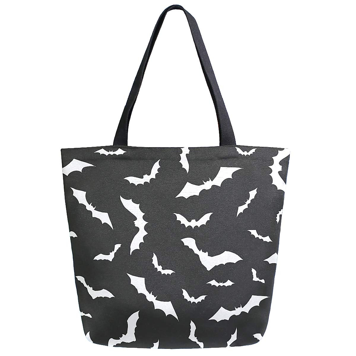 ZzWwR Stylish Bats Halloween Pattern Extra Large Canvas Market Beach Travel Reusable Grocery Shopping Tote Bag Portable Storage HandBags,Black