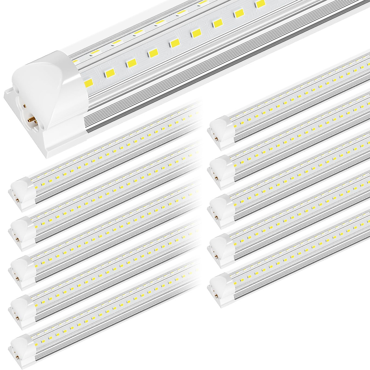 ONLYLUX 8ft LED Shop Lights, 8 Foot Led Lights,72w 9500LM 6000K LED, 96'' T8 Integrated LED Tube, Linkable Led Bulbs for Garage, Warehouse, v Shape Clear Lens (10 Pack)