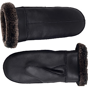 Zavelio Women's Premium Shearling Sheepskin Leather Fur Mittens Black Medium