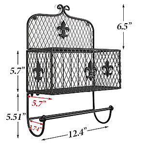 Wire Basket with Paper Towel Holder, Toilet Paper Towel Holder Wall Mount, Shelf with Paper Towel Rack, Metal Paper Towel Holder and Multi-Purpose Basket for Kitchen Bathroom Bar, Matte Black