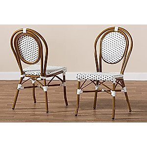 Baxton Studio Gauthier Classic French Indoor and Outdoor Grey and White Bamboo Style Stackable Bistro Dining Chair Set of 2