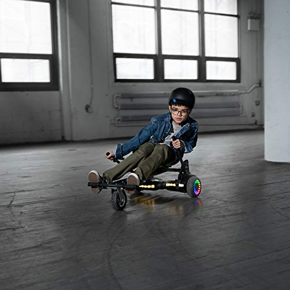 Jetson JetKart 2.0 Universal Hoverboard Attachment, 6" Tire, Bucket Seat, Adjustable Footrest Accommodates Most Heights, Ages 12+, Black, JKAR20-BK