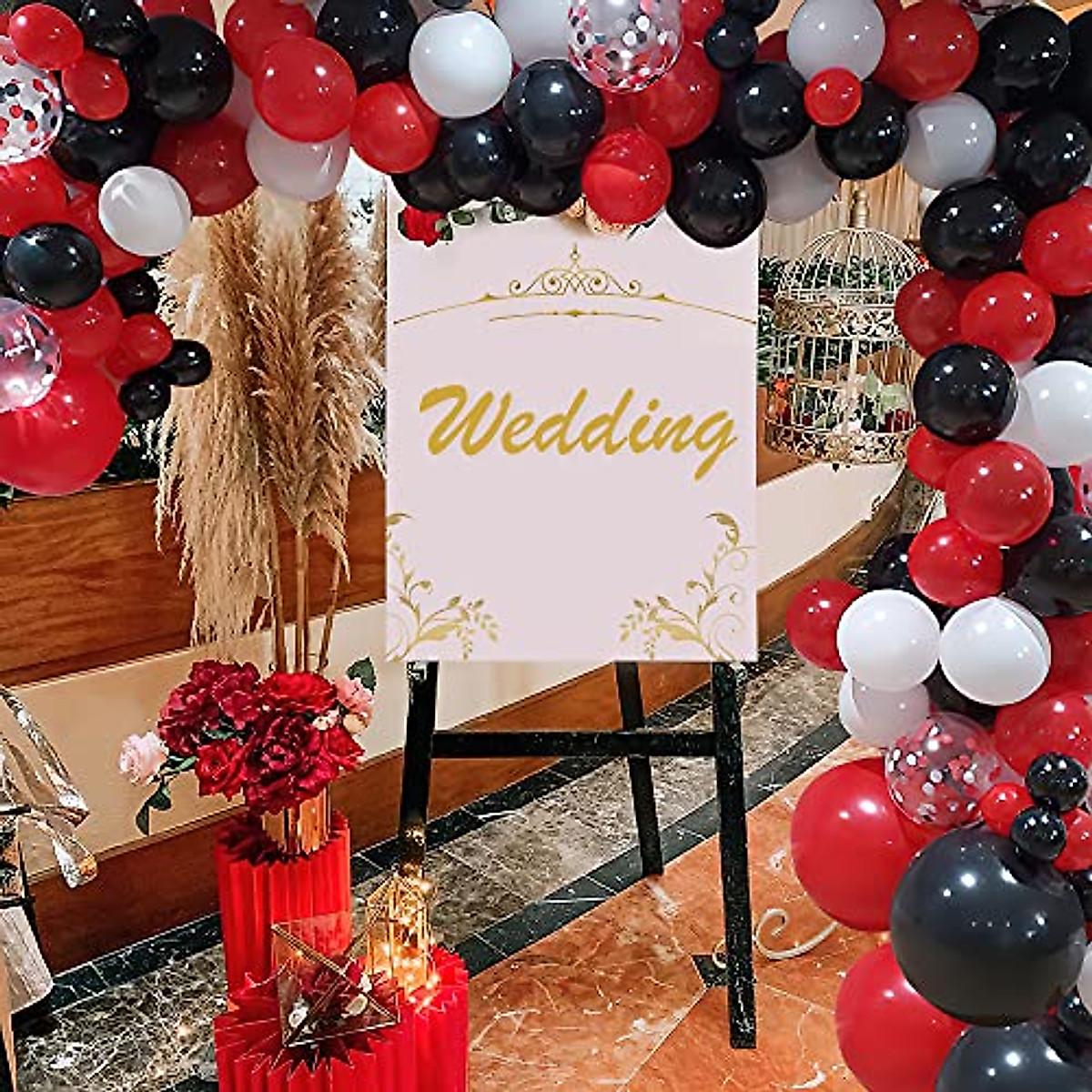 Red and Black Balloons Arch Kit, 100 Pieces Red Black White Confetti Balloons for Birthday, Brial Shower, Casino Theme Party Decorations