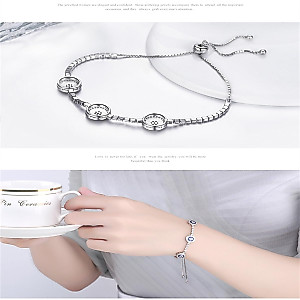 BISAER Blue Evil Eyes Tennis Bracelet 925 Sterling Silver Luck Bracelet with Cubic Zirconia Chain Adjustable for Women