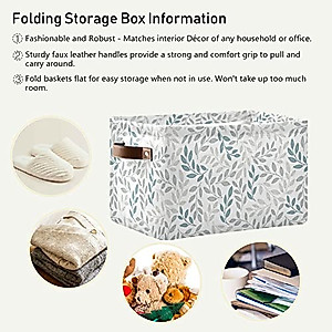 ALAZA Gray Blue Leaves Branches Foldable Storage Box Storage Basket Organizer Bins with Handles for Shelf Closet Living Room Bedroom Home Office 1 Pack