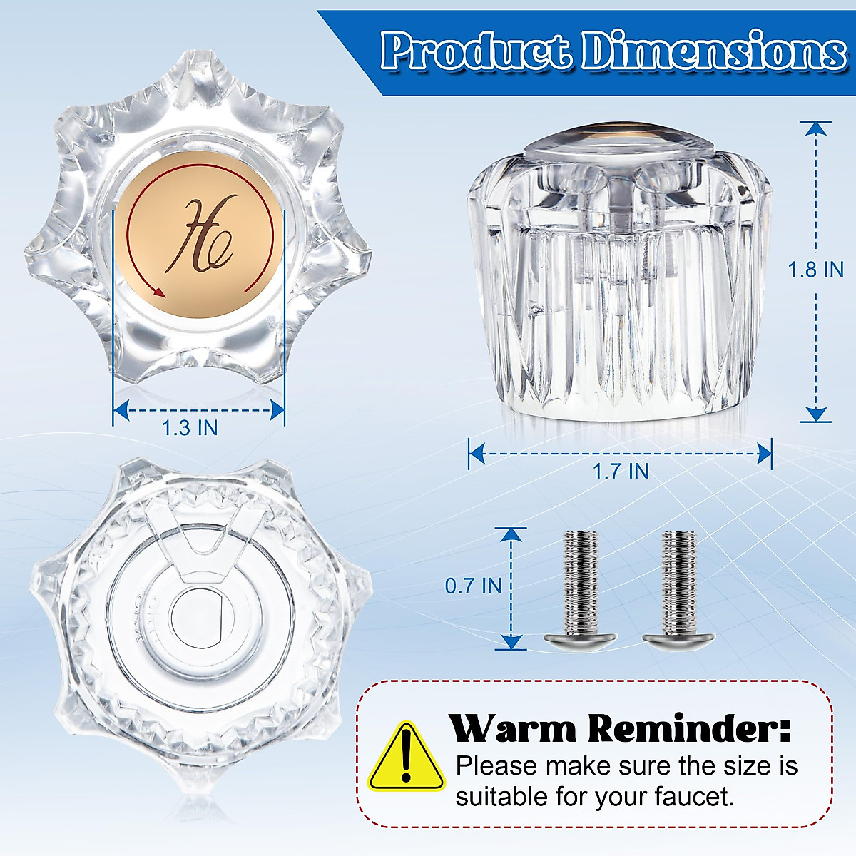 Dreyoo Bathroom Sink Knobs Replacement, Bathtub Faucet Handles with 4 Index Buttons, Compatible with Delta/LDR/Delex/Peerless Faucets, Hot and Cold Faucet Handles Replacement in Clear Acrylic