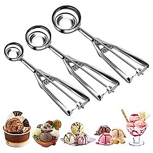 Cookie Scoop Set, Ice Cream Scoop Set with Multiple Size Trigger Small, Medium and Large Stainless Steel Cookie Scoops Set of 3 for Baking, Stainless Steel Cupcake Scoop, Ice Cream Scooper (3Pcak)