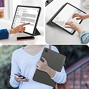 Soke New iPad Pro 12.9 Case 2022 2021(6th 5th Generation) - [Slim Trifold Stand + 2nd Gen Apple Pencil Charging + Auto Wake/Sleep],Protective Hard PC Back Cover for iPad Pro 12.9 inch(Dark Grey)
