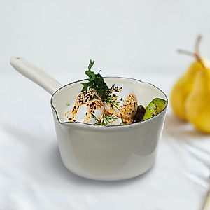 LIFTATAPA Enamel Milk Pan, 1.2L Mini Butter Warmer, Enamelware Saucepan Pan with Pour Spout, Nonstick Enamel Milk Pot, Enamel Melting Pot for Induction Electric Gas Stoves