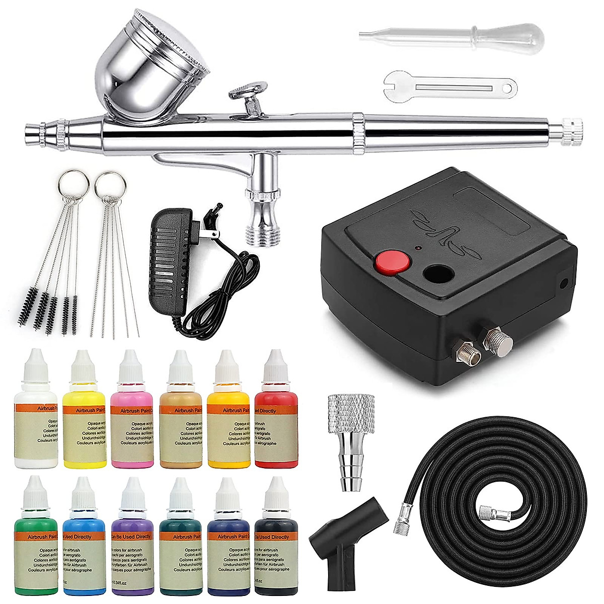 Spedertool Airbrush kit with Acrylic Paint,Complete Air Brush set with Professional 12Pcs x10ml Airbrush Color Set Acrylic Paint for Artists,Beginners,Students