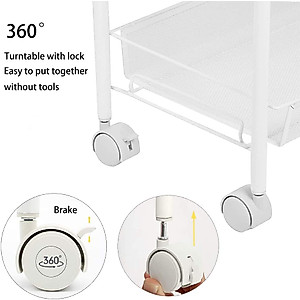 Rolling Utility Storage Rack Cart on Wheels, Trolley Carft cart, Multi-Purpose Organizer Shelf (White, 4 Tier)
