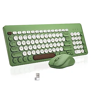 Wireless Keyboard and Mouse Combo, Superbcco 2.4GHz USB Cordless Computer Keyboard with Numeric Keypad, Quiet Click, Round Keys, Slim for Desktop/PC/Laptop/Surface/Windows OS (Chocolate Green)