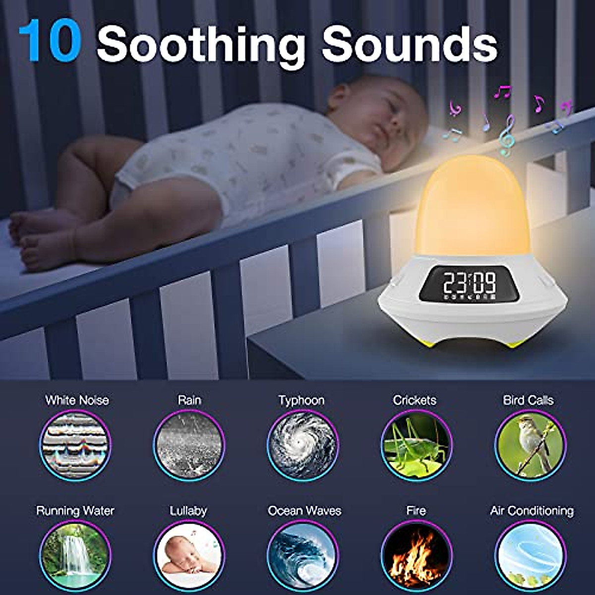 Deerdance White Noise Machine with Alarm Clock, 10 High Fidelity Soothing Sounds with Night Light,Timer and Memory Function, Portable Sleep Sound Machine for Baby Kids Adults