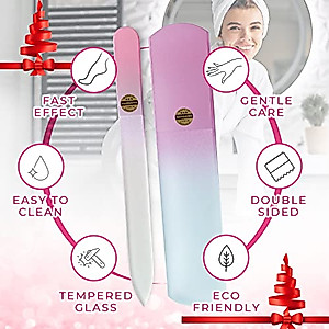 Czech Glass Nail File with Case - Glass Foot File Hand Callus Remover - Nice Gift Women - Crystal Nail Files For Natural Nails Glass Fingernail - Toenail Finger Board Sleeve Emery Boards 2 Files Set