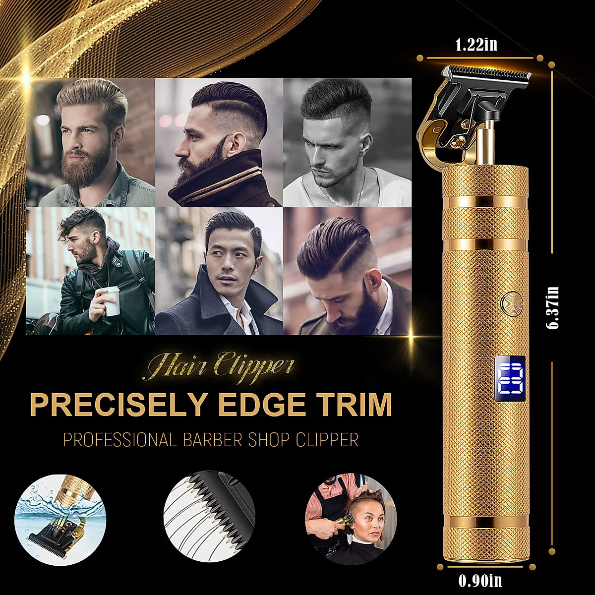 Hair Clippers for Men, Professional Hair Trimmer Set Cordless Barber Clippers Beard Trimmer Hair Cutting Kit Rechargeable T Outliner Shaver Zero Gapped Haircut Grooming Kit Gifts for Men (Yellow)