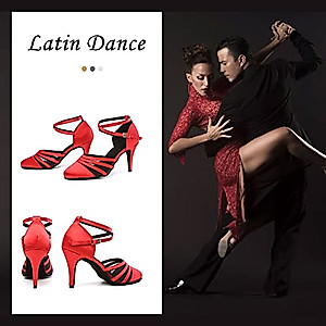 TINRYMX Women Latin Dance Shoes Closed Toe Salsa Tango Performance party ballroom Dance Shoes,YCL189-Red-8.5CM,US 7.5