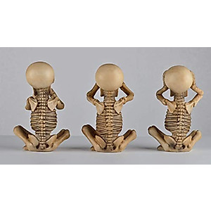 JORAE Skeletons Statue Hear See Speak No Evil Baby Halloween Figurines Home Decorative, Set of Three, 4.8 Inches, Ivory Yellow Polyresin