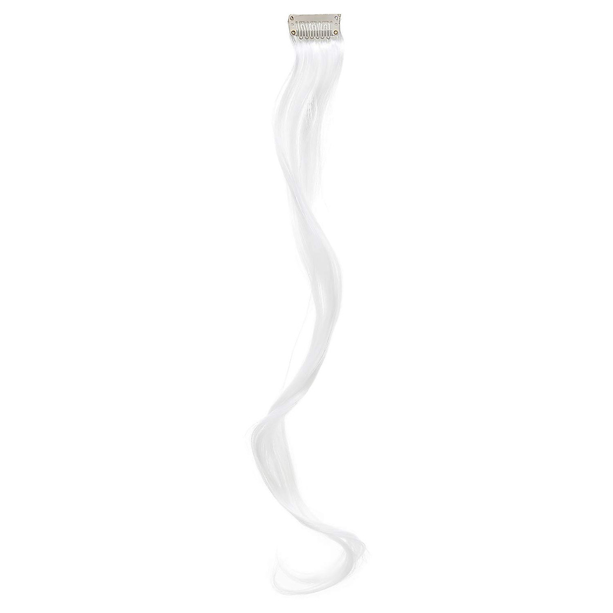 SWACC 12 Pcs Curly Wavy One Color Party Highlights Clip on in Hair Extensions Colored Hair Streak Synthetic Hairpieces (White)