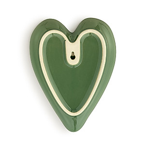 DEMDACO Pressed Floral Design - 6.5 x 4.5 Inch Pine Green Stoneware Heart Shaped Kitchen Utensil Spoon Rest