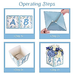 Easy Joy Baby Shower Centerpieces for Boys Floral Blue Baby Centerpiece Blove Flower Boxes Party Arrangement Favor Block Holder Gender Reveal Table Display Boy Decoration Without Flowers (4 Pcs)