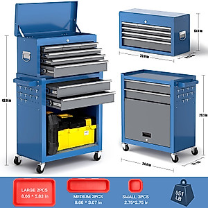 AIRAJ PRO Rolling Tool Chest,8-Drawer Tool Chest with Wheels, Removable Toolbox Organizer,Detachable Large Tool Storage Cabinet with Lock & 10 Hooks & 8 Drawer Organizers,Suit for Garage,Warehous