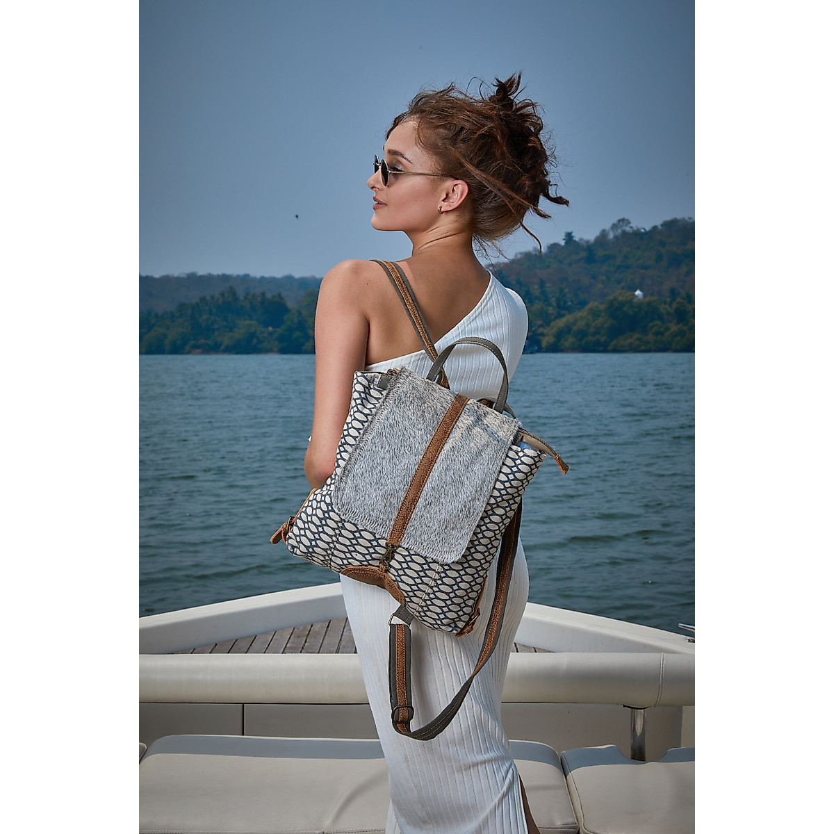 Myra Bag Honey Bee Cowhide & Upcycled Canvas Backpack S-1162