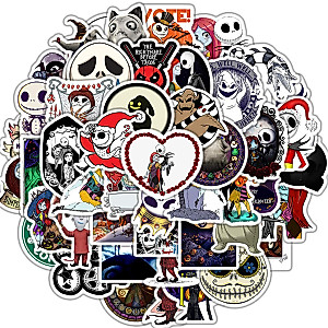 The Nightmare Before Christmas Thriller Horror Style Toy Stickers (50 PCS) Funny Tim Burton's Stickers for Teens, Girls, Kids - Halloween Theme Stickers for Waterbottles,Laptop,Phone (Halloween)
