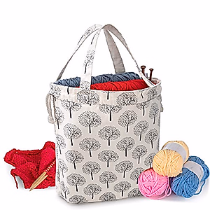Teamoy Knitting Tote Bag with Drawstring Closure, Portable Yarn Storage Bag for Knitting Needles, Yarn Skein and Crochet Supplies, Tree (Bag Only)