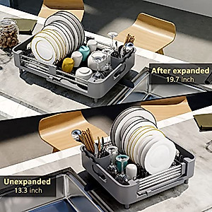 Genteen Dish Drying Rack, Large Dish Drying Rack with Drainboard, Stainless Steel Drying Rack for Kitchen Counter with Swivel Spout Utensil Holder