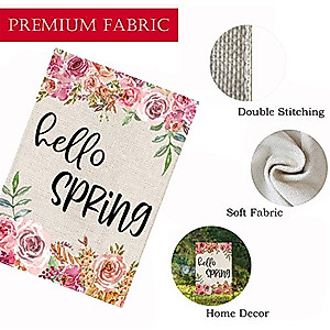 Hello Spring Garden Flag Peony Flowers Burlap Floral in The Air Flags Vertical Double Sided Farm Yard Outdoor Decoration Seasonal Home Décor 12.5 x 18 Inch