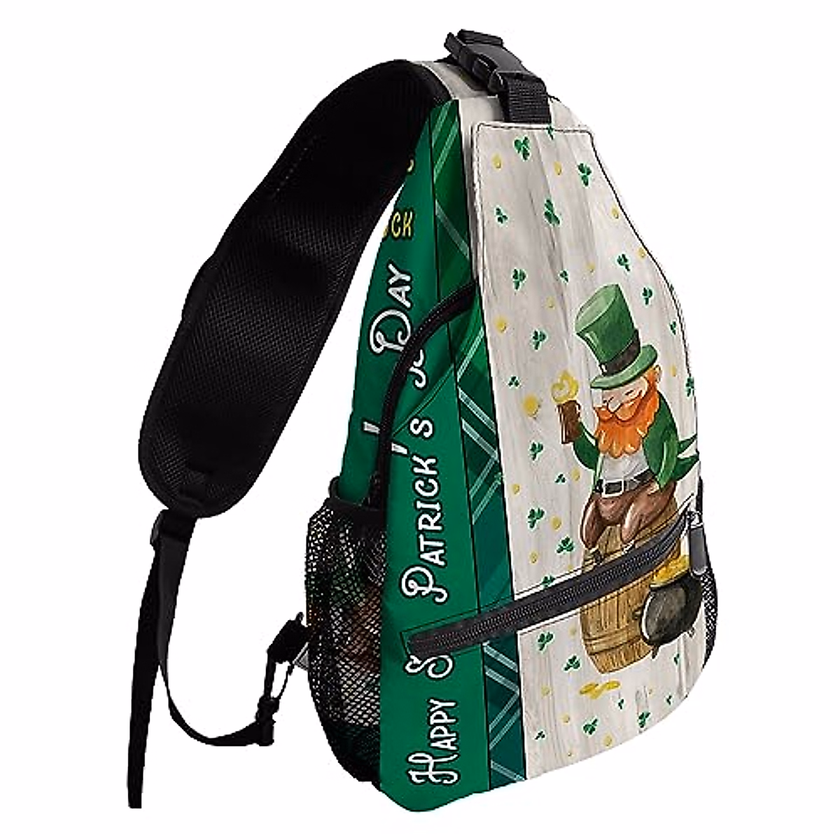 Gsypo Sling Backpack, St. Patrick's Day Dwarf Shamrock Retro Plaid Pattern Waterproof Lightweight Small Sling Bag, Travel Chest Bag Crossbody Shoulder Bag Hiking Daypack for Women Men
