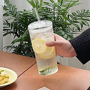 CAYOREPO 2 Packs 20 oz Glass Cups with Lids and Straws, Glass Coffee Tumbler, Tumbler Water Glass, Water Bottle, Thick Wall Glass Coffee Mug Iced Tea Cup (Clear (2Pcs 20oz))