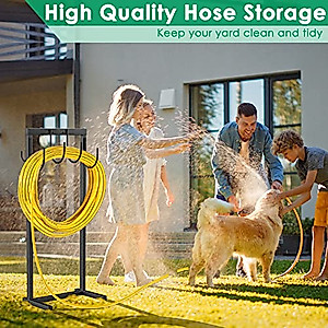 TomCare Garden Hose Holder Water Hose Holder with 4 Spikes Freestanding Garden Hose Stand Hose Storage Sturdy Hose Hanger Hose Reel Heavy Duty 6 Hooks Hose Organizer Hose Holder for Outside, Black