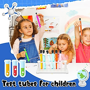 Saysurey 2 Sets Test Tubes with Rack, 16 Pcs Clear Plastic Test Tubes with Caps and 2 Pcs 8 Holes Test Tube Holder with 8 Drying Pins Test Tubes with Stand for Scientific Experiment Nurse Party Favors