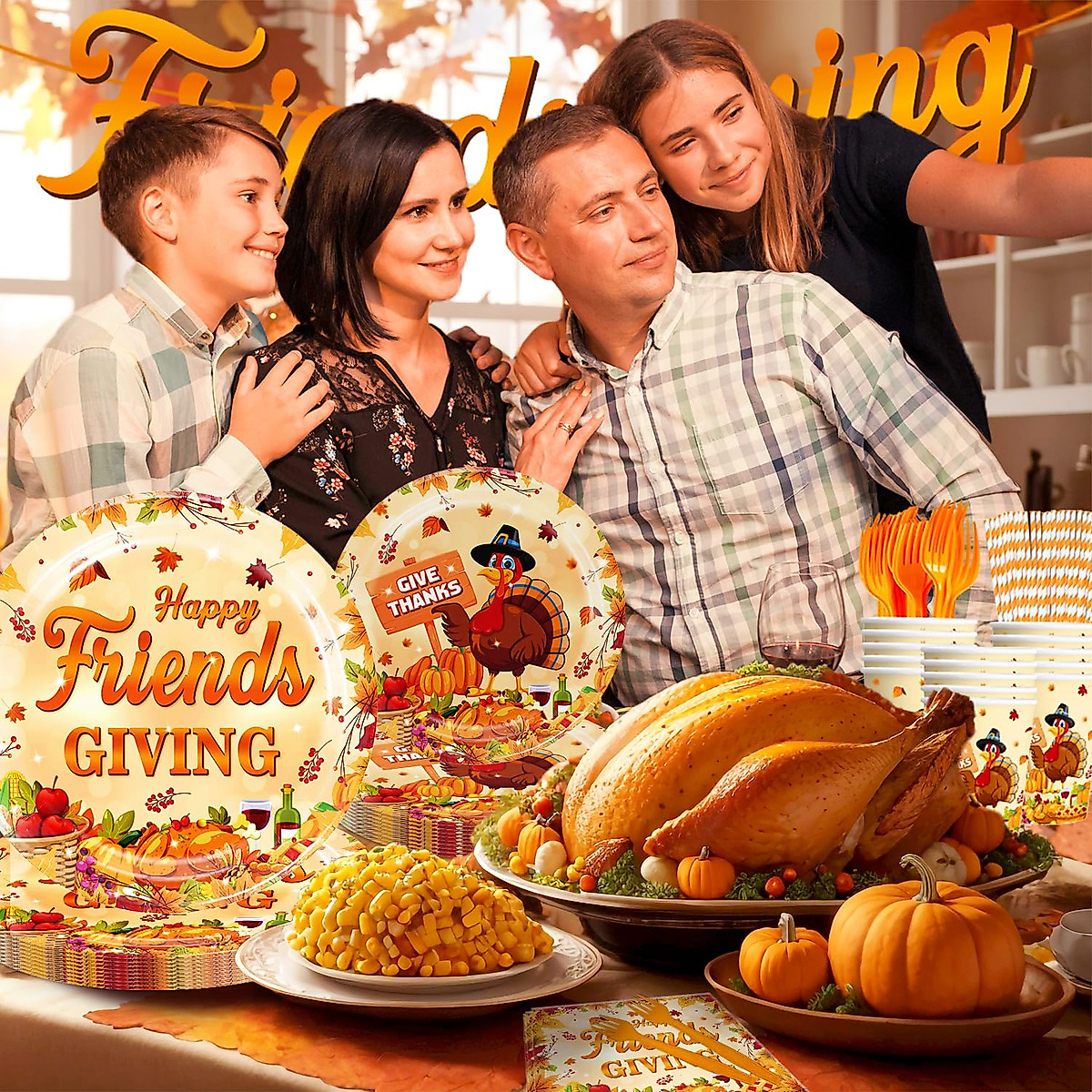 158pcs Friendsgiving Party Decorations, Friendsgiving Tableware Set, Thanksgiving Plates Party Supplies, Fall Table Decorations Give Thanks, Thanks Friends Giving Party Tableware for 20 Guests
