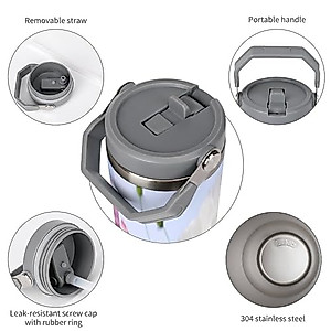 BWQJKUO Large Capacity Car Cup 30 Oz Stainless Steel Pink And White Flowers Printed Travel Mug Leak-proof Flip Straw Tumbler with Handle,keeps Cold Or Ho