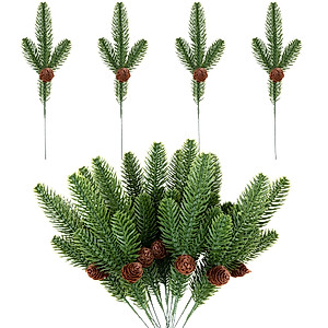 Alpurple 15 PCS Fake Greenery Pine Picks with Pinecone-11 Inch Artificial Pine Needles Branches with Pine Cones-Pine Twigs Stems Picks for Christmas Garland Home Garden Decoration